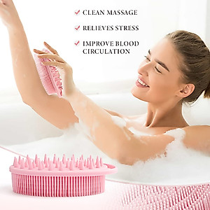 Silicone Body Scrubber, Silicone Loofah, 2 Pcs Silicone Shower Scrubber, Exfoliating Silicone Shower Scrubber, 2 in 1 Silicone Body Scrub Brush Scalp Massager Shampoo Brush for All Skin Men Women Kids