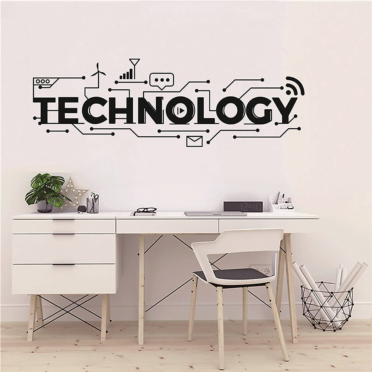 Teens Technology Lettering Wall Art Sticker School Education Science Wall Decal Vinyl Removable Vinyl Wall Mural Poster for Classroom Students Decor TM-33 (Black, 13" H x 40" W)