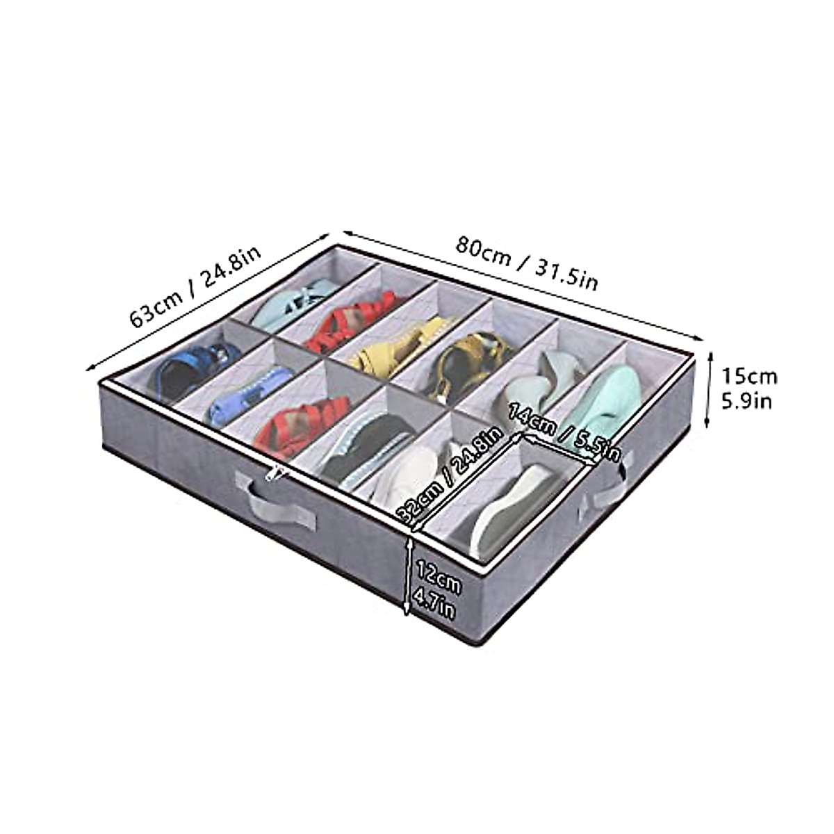 2 Pack Under Bed Shoe Storage Organizer Bag with Lid and Zipper Foldable Underbed Storage Container Under Bed Shoe Storage Solution 80×63×15cm