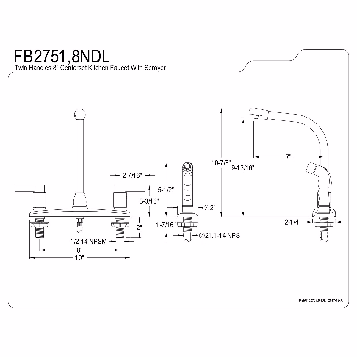 Kingston Brass FB2751NDL NuvoFusion 8" Centerset Kitchen Faucet, 7-Inch in Spout Reach, Polished Chrome