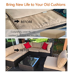 FLYMEI Patio Cushion Covers 24x22x4 Waterproof Outdoor Cushion Cover Replacement 4Packs Outdoor Seat Cushion Slipcover for Outdoor Rattan Chair Sofa, Taupe