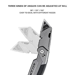 Folding Utility Knife, Heavy Duty Box Cutter Retractable, Ergonomic Aluminum Body with Belt Clip, Safety Lock Design, Perfect for Office, Arts Crafts and Home use (Screw Bits Inside)
