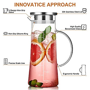 Fridge Door Water Pitcher with Lid,Drink Pitcher,40 oz/1200ml Glass Water Pitchers,Heat Resistant Borosilicate Water Jug for Juice,Beverage,Ice Tea,Milk,Lemonade (1200ml)