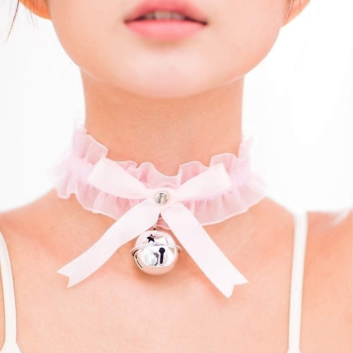AOTENG STAR Pink Bell Choker Collar Necklace Lolita Bow Collar Cat Cosplay Kitty Velvet Collars