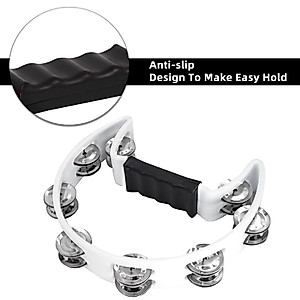 Soulmate Tambourine Metal Jingles Hand Held Percussion Half-Moon Tambourine for Adult Musical Instrument Gift Single Row Tambourines for KTV, Party (White Tamboruine)