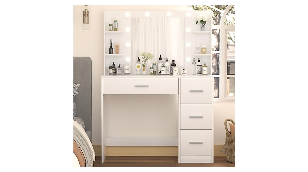 Irontar Vanity Desk, Makeup Vanity with 10 LED Lights & 4 Drawers ...