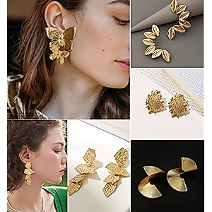 Jewdreamer 9 Pairs Gold Geometric Earrings for Women Exaggerated Statement Earrings Stylish Twisted Ginkgo Leaf Earrings Gold Plated Big Boho Drop Dangle Earrings Jewelry Gift
