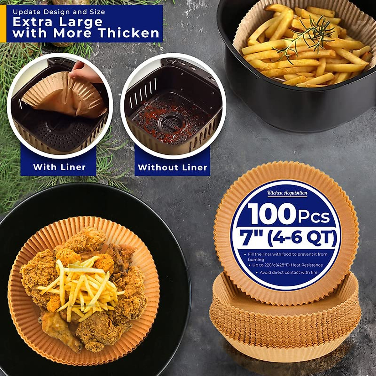 air fryer liners disposable, nonstick, grease, oil-proof air fryer liners, ideal for microwave, and air fryers, 7-inch parchment paper round best for 4-8 quartz from kitchen acquisition 7inch-100 pcs