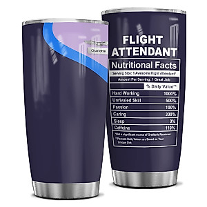 Wassmin Personalized Flight Attendant Gifts Flight Attendant Nutrition Facts Tumbler 20oz 30oz Stainless Steel Coffee Travel Mug Tumblers Cup Birthday Christmas Gifts For Women Men