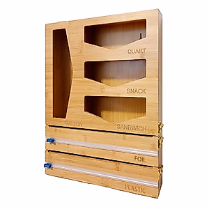 Ziplock Bag Organizer, Plastic Baggie Organizer for Pantry or Cabinet With Saran Wrap and Aluminum Foil Holder and Cutter. Gallon, Quart, Sandwich, and Snack Ziplock Bag Storage for Kitchen Drawer