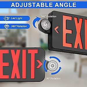 Black LED Exit Sign with Emergency Lights, Adjustable Two LED Head Emergency Exit Light with Battery Backup, UL Listed, AC 120/277V, Hard Wired Commercial Emergency Lighting for Business (6 Pack)