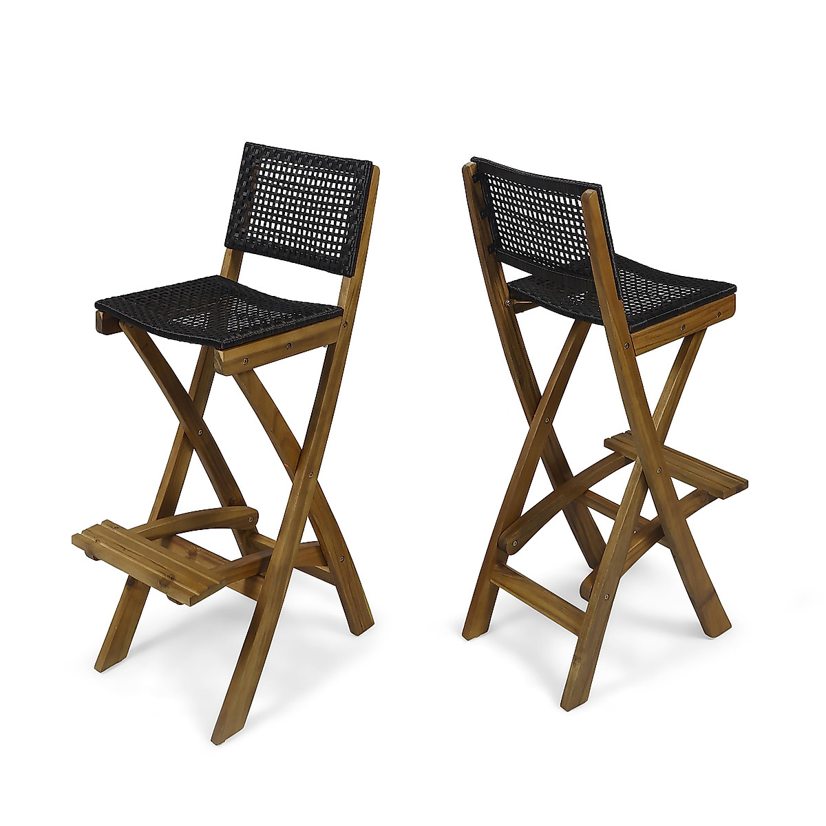 GDFStudio Outdoor Folding Acacia Wood Barstools (Set of 2), and Brown