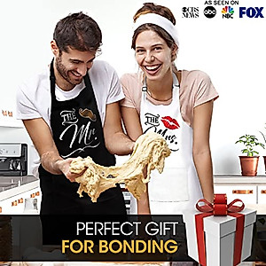 DELUXY Mr and Mrs Aprons - Wedding Gifts for Couple Unique 2023, Cool Bridal Shower Gifts for Bride & Groom, Engagement Gifts for Couples Newly Engaged, Mr & Mrs Gifts, His & hers gifts, Anniversary