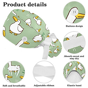 Women Working Cap with Buttons Bouffant Hat Cute Cartoon Duck Animal Nurse Scrub Caps Long Hair
