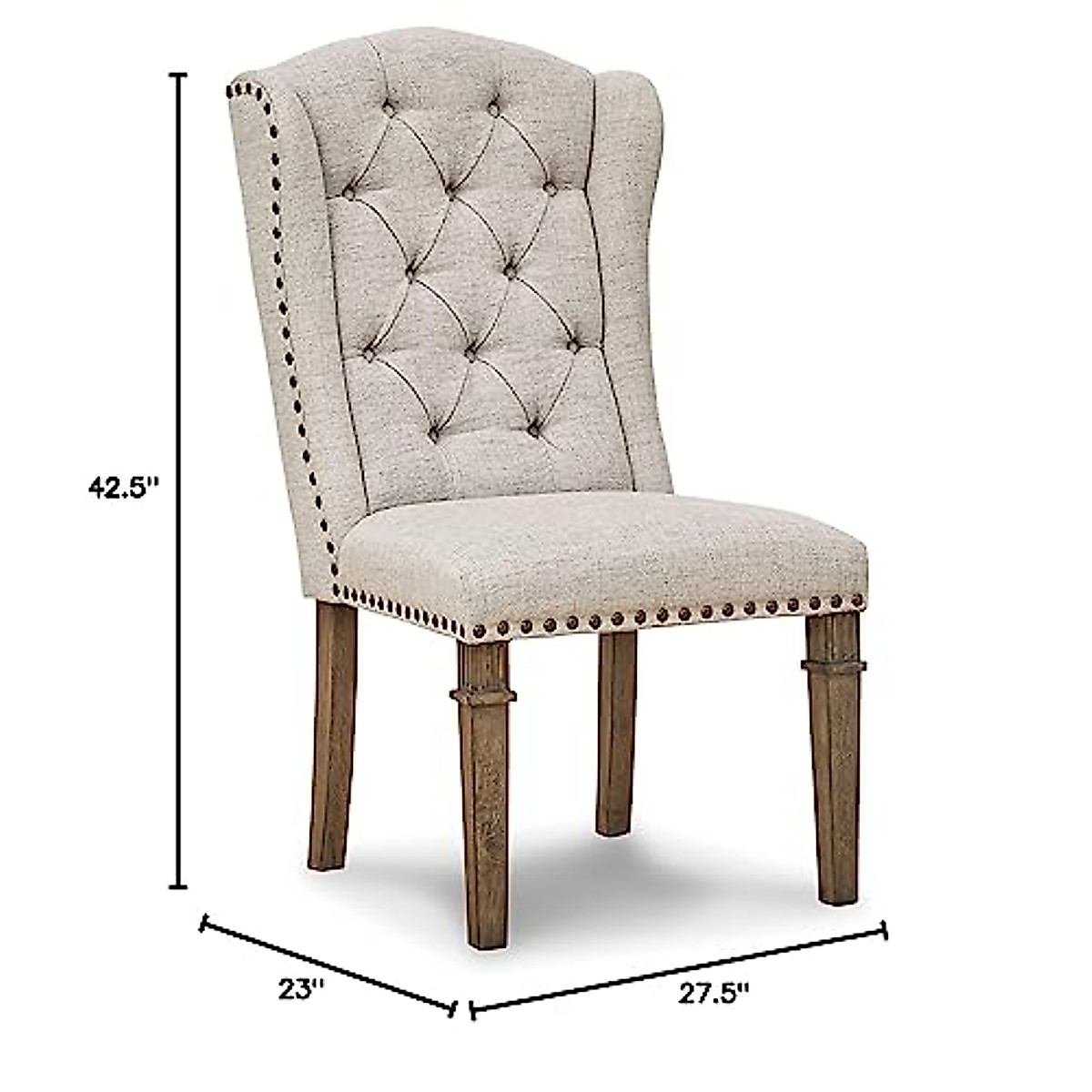 Signature Design by Ashley Markenburg 20" Retro Tufted Upholstered Dining Side Chair with Nailheads, Set of 2, Beige & Dark Brown