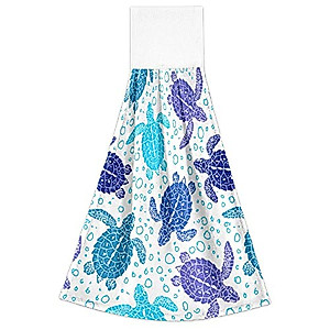 DIGTIA Summer Turtle Sea Hand Towel Kitchen 2 Pack Blue Sea Animal Bathroom Towels Tie Towel with Loop Fingertips Towel for Bathroom