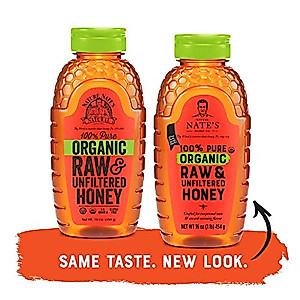 Nate's Organic 100% Pure, Raw & Unfiltered Honey - USDA Certified Organic - 16oz. Squeeze Bottle
