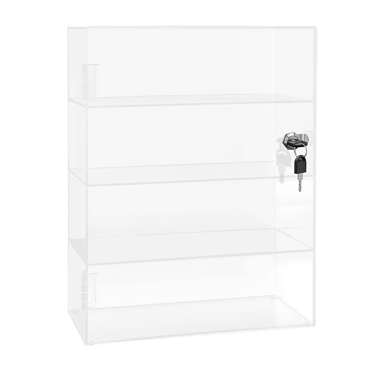 Clear Acrylic Display Case,4 Layer Transparent Countertop Showcase,Protection Showcase with Lock for Toy Collectibles Office Retail Store Safe Storage Sunglasses Toys… (Style 1)