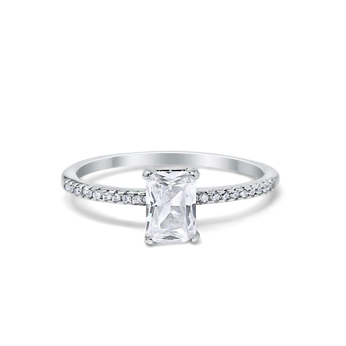 Blue Apple Co. Art Deco Radiant Cut Wedding Engagement Ring Round Simulated Cubic Zirconia 925 Sterling Silver Size-6