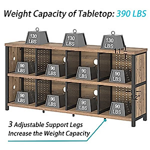 LVB Industrial Horizontal Bookshelf, 4 5 6 7 8 Cube Storage Organizer Bookcase, Modern Wide Large Book Shelf for Bedroom Living Room, Rustic Low Long Wood Metal Office Cubby Shelf, Rustic Oak, 63 Inch