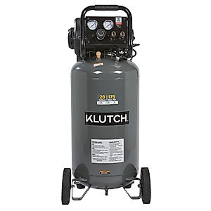 Klutch Portable Air Compressor, Workshop Air Compressor With Oil-Less Pump, 2 HP Motor, Thermal Overload Protection, Rubber Foot Stabilizers, 20 Gallon Garage Air Compressor