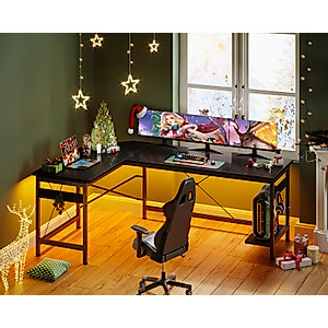 Coleshome 66" L Shaped Gaming Desk, Corner Computer Desk, Sturdy Home Office Computer Table, Writing Desk, Larger Gaming Desk Workstation, Black