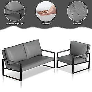 Lamerge Mid-Century Retro Modern Living Room Sofa Set with Loveseat and Seating Sofa Chair, Upholstered Couch and Accent Chair with Armrest, Living Room Set for Small Space, APT, Office (Grey)