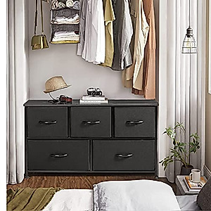 Shahoo Fabric Dresser for Bedroom with 5 Drawers Wide Chest Storage Cloth Organizer, Living Room, Hallway, Nursery, Black