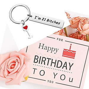 BEKECH 21st Birthday Gifts for Her I'm 21 Bitch Keychain Celebrate Turning Twenty One 21st Birthday Gift Happy Birthday Jewelry 21st Birthday Party Fabulous Keepsake (silver)