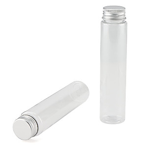 LEXININ 60 PCS 110ml Clear Plastic Test Tubes with Lid, Plastic Test Tubes with Screw Caps, Flat Bottomed Test Tubes
