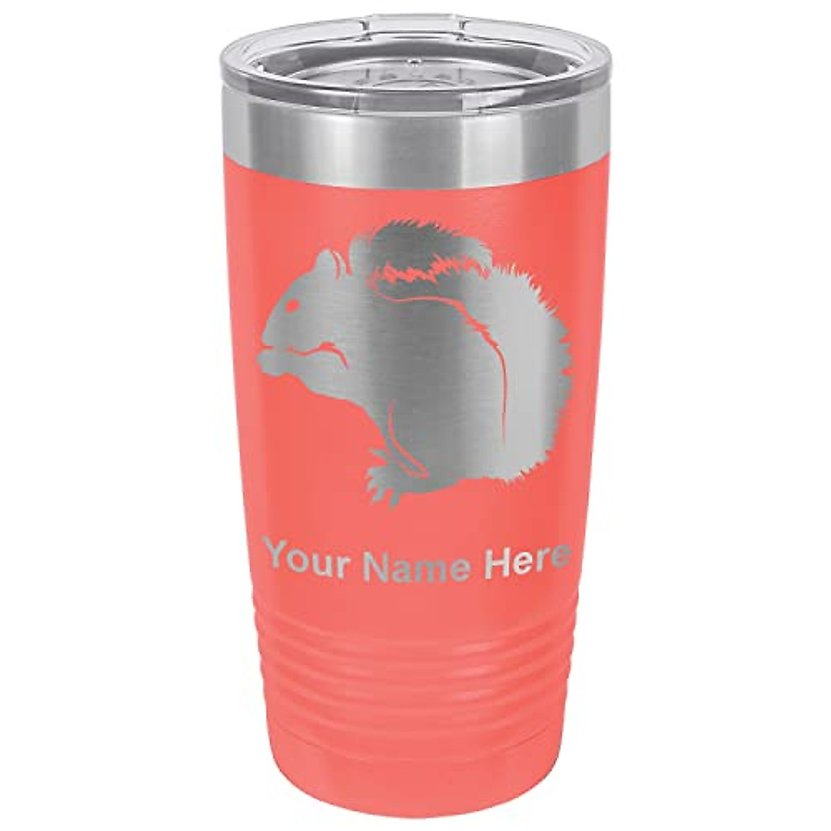 LaserGram 20oz Vacuum Insulated Tumbler Mug, Squirrel, Personalized Engraving Included (Coral)
