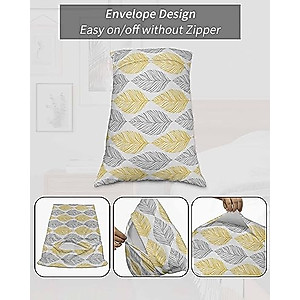 Edwiinsa Yellwo Grey Leaves Pillow Covers Standard Size Set of 2 20x26 Bed Pillow, Summer Tropical Plant Aesthetics Plush Soft Comfort for Hair/Skin Cooling Pillowcases with Envelop Closure