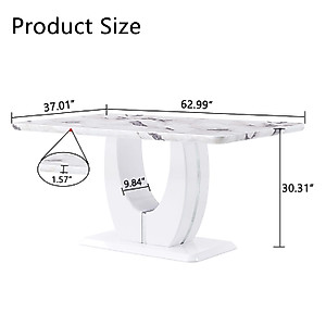 YWUFUART 63" Modern Marble Table,Rectangular Dining Table for 6,Imitation Marble Grain Dinner Table for Kitchen,Dining Room,White