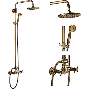 gotonovo Antique Brass Bathroom Shower Faucet Set Shower Fixture 8 Inch Rainfall Shower Head Handheld Shower Cross Handle