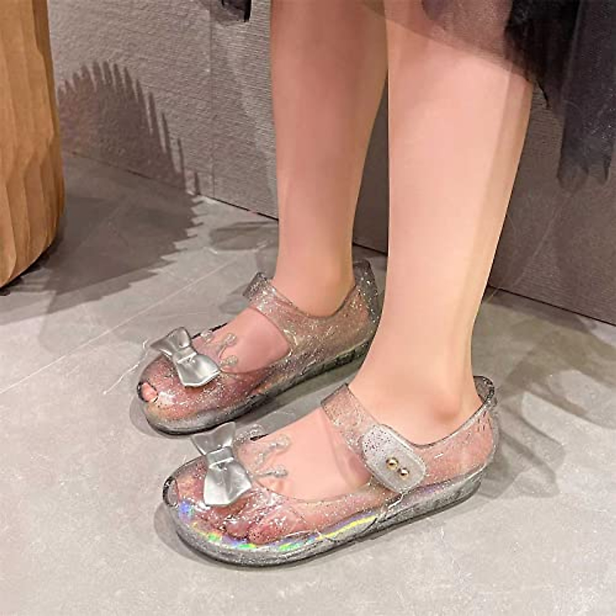 Girls Shoes Walking Sandals Shoes Crown Flash Diamond Crystal Sole Non Slip Sandals Dance Shoes Princess Shoes (Silver, 4.5Years Little Kid)