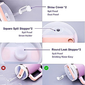 40oz Stanley Cup Accessories Set: 6 Pcs Extra Long Reusable Straws, H2.0 Silicone Spill Proof Stopper 3 Set, 2pcs 40oz Stanley H2.0 Tumbler Lid Spill Proof Splash Resistant Replacement Covers (Green)