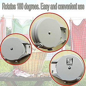Wellmax 40 Feet Retractable Clothesline with Cloth Pins, Heavy Duty Portable Drying Lines for Wall Mounted Indoor and Outdoor