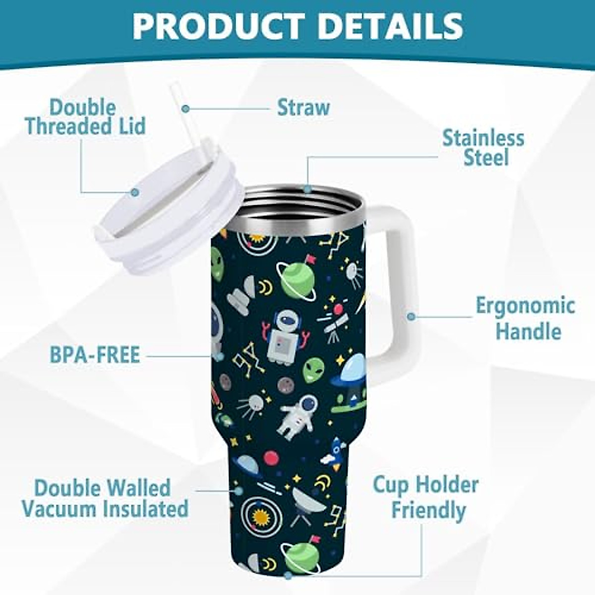 ARGTILDN 30 oz Tumbler Astronaut Space Rocket Planet Alien Insulated Travel Mug with Handle and Straw Lid Stainless Steel Vacuum Coffee Cup Tea Beverage Container Water Bottles for Car Sports office