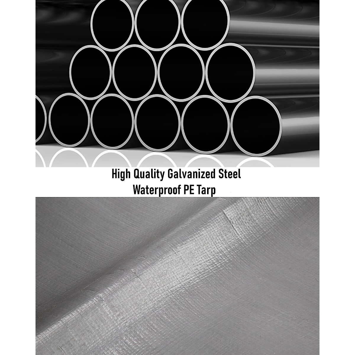 DEXSO Carport 10'x20' Portable Garage Heavy Duty, 1.0 mm Steel Poles & 14 mil PE Tarp, with Front & Rear Doors, 2 Side Doors, and 4 Windows Screen, for Pickup Truck, and Boat, Silver Gray