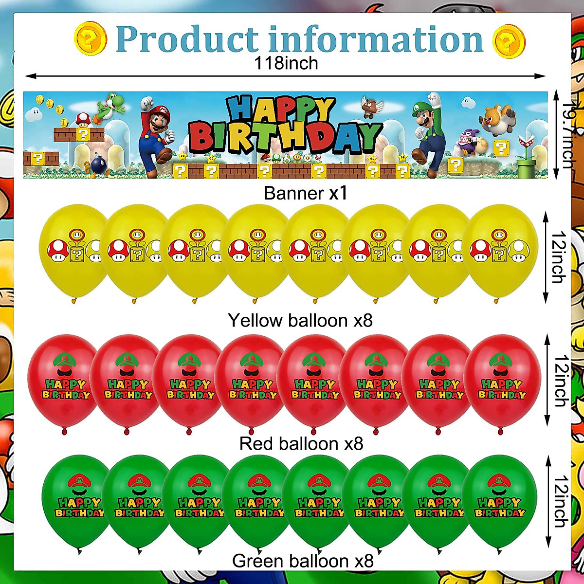 Mario Party Banner Mario Balloons Video Game Theme Party Decoration for Mario Birthday Party Supplies Mario Party Yard Decorations
