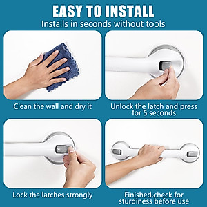 Reyiu Grab Bars for Bathtubs and Showers, 16 Inch Shower Handle Heavy Duty Suction Cup Grab Bars for Shower Chair, Bathroom Safety Bar for Elderly (2 Pack)