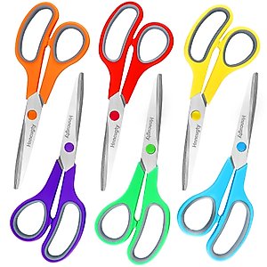 Scissors, Hnncugty 8" Scissors All Purpose Bulk Set of 6-Pack, Sharp Scissors for Office School Supplies Student Teacher Scissors Home Art Craft Sewing Fabric Scissor, Comfort Grip, Right/Left Handed