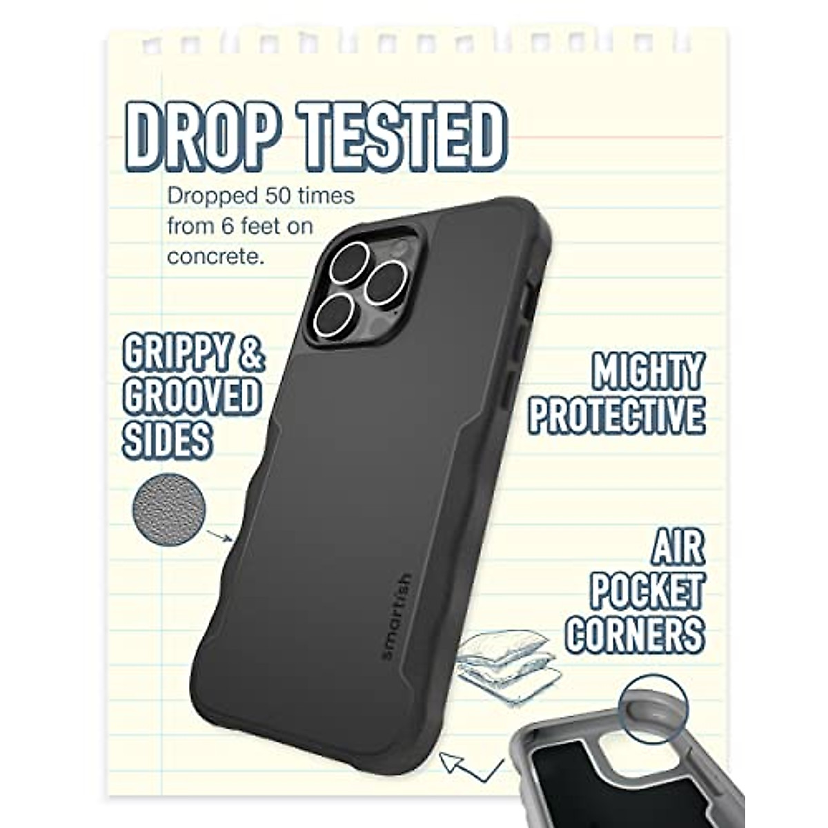 Smartish iPhone 14 Pro Max Protective Case - Gripzilla Compatible with MagSafe [Rugged + Tough] Heavy Duty Armored Slim Cover with Drop Protection - Black Tie Affair