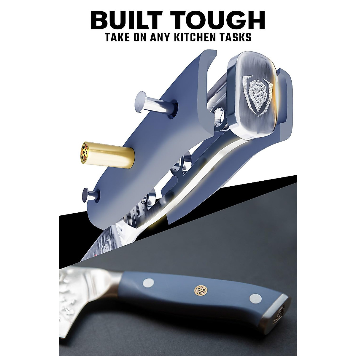 Dalstrong Chef Knife - 8 inch Blade - Shogun Series - Japanese AUS-10V Super Steel Kitchen Knife - Lightblue Handle ABS - Damascus - Razor Sharp Chef's Knife - Professional Full Tang Knives - Sheath