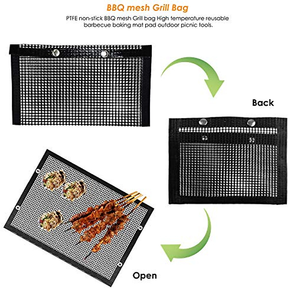 Eurobuy BBQ Mesh Grill Bags,Non-Stick High Temperature Resistance Reusable Grilling Pouches Outdoor Picnic Tool Easy to Clean