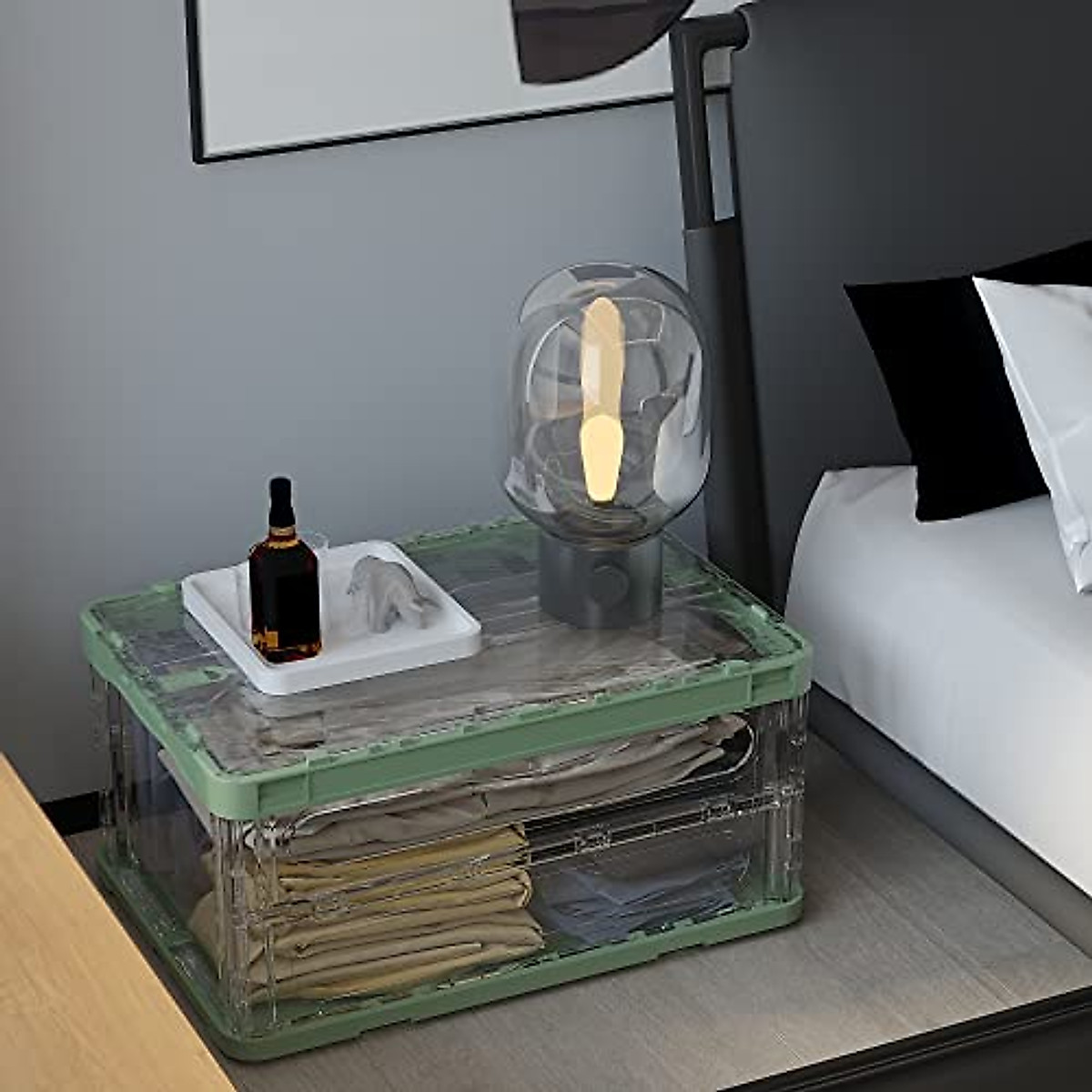 SUN & SUMMER 1 Pack Collapsible Storage Bins with Lids 20 Gallen Folding Storage Box with Wheels Folding Plastic Containers with Handle for Organizing Home Items White