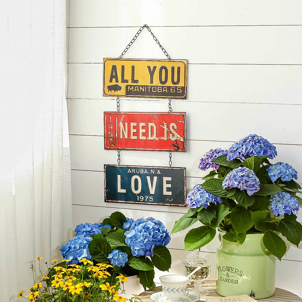 NIKKY HOME All You Need is Love Metal Antique Wall Art Hanging Sign Plaque 70s Room Decor 12 x 19 Inches