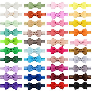 WillingTee Baby Girls Headbands Tiny Bows 2.75" Grosgrain Ribbon Hair Bow Hair Band Hair Accessories for Baby Girls Infants Toddlers Kids Newborns