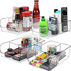 Utopia Home Pack of 04 Fridge and Pantry Organizer Bins for Food Packet, Seasoning Mix, Spices/Sauce Pouches, Snacks - 3 Divided Section Storage for Kitchen, Cabinet, Counter top & Bathroom