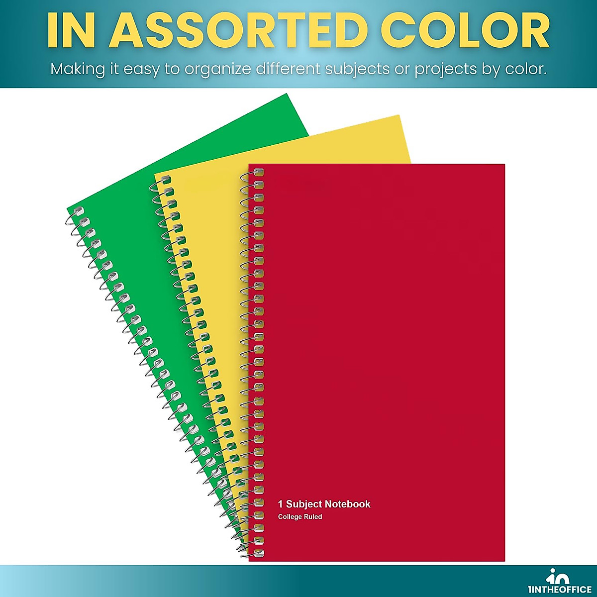1InTheOffice 1-Subject Wirebound Notebook, College Ruled, 80 Sheets, Spiral Notebook 5x7, 7 3/4" x 5", 6/Pk (6)